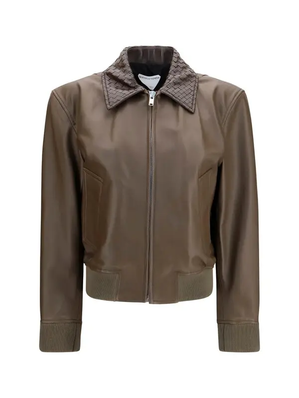 Bottega Veneta Glossy Leather Jacket - Brown