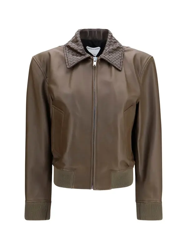 Bottega Veneta Glossy Leather Jacket - Brown