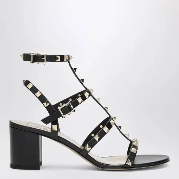 Valentino Garavani Rockstud Calfskin Leather Sandals With Studs - Black