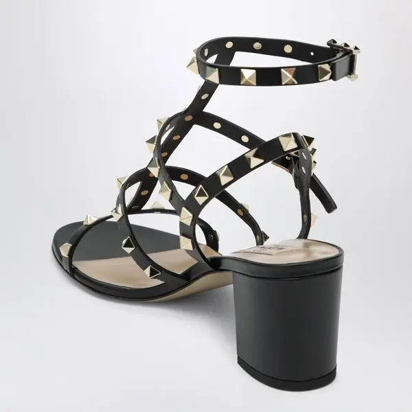 Valentino Garavani Rockstud Calfskin Leather Sandals With Studs - Black