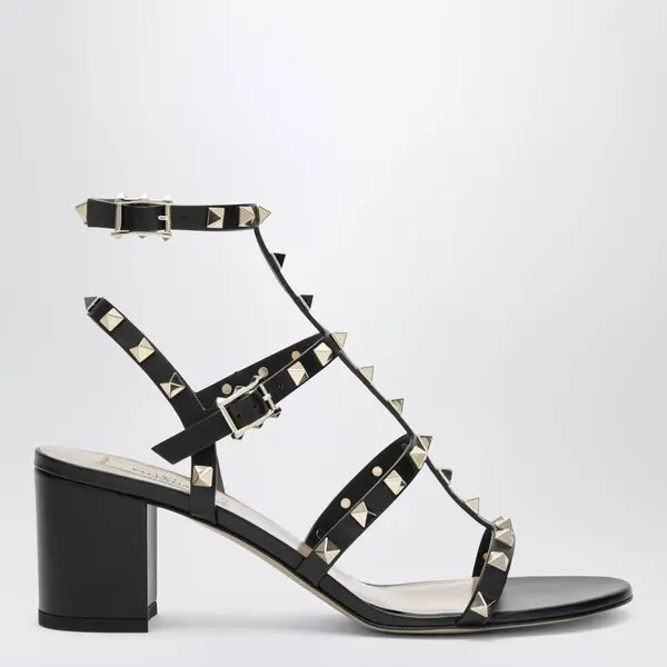 Valentino Garavani Rockstud Calfskin Leather Sandals With Studs - Black