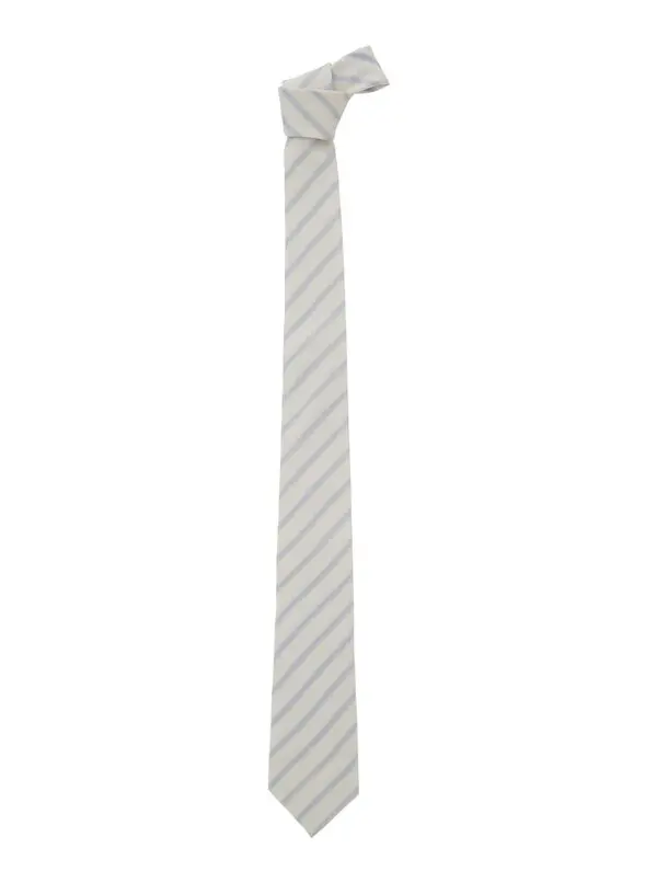 Saint Laurent Beige Tie With All-over Diagonal Stripe Motif In Silk For - Multicolor