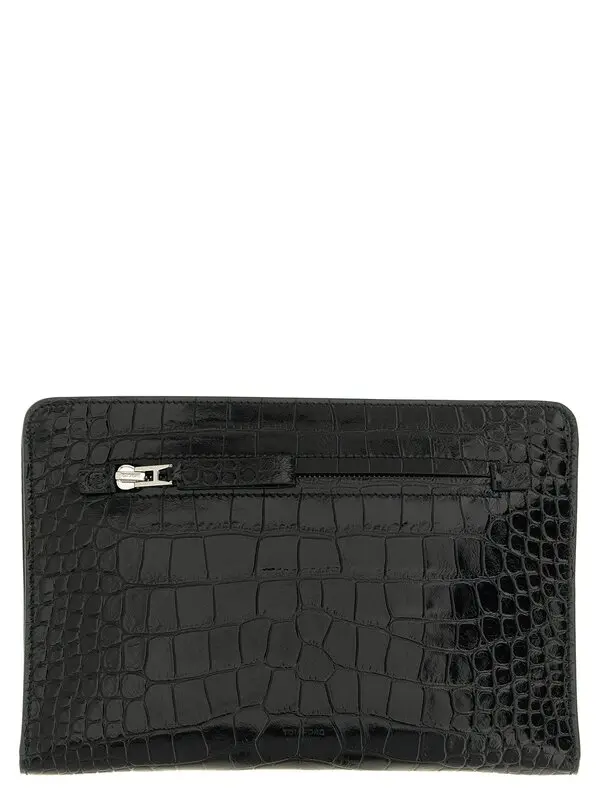 TOM FORD Croc Print Leather Clutch Bag
