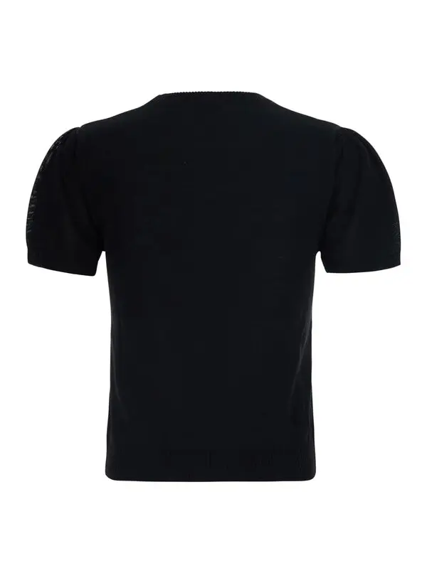 GANNI Short-sleeved Cotton Sweater With Argyle Motif - Black