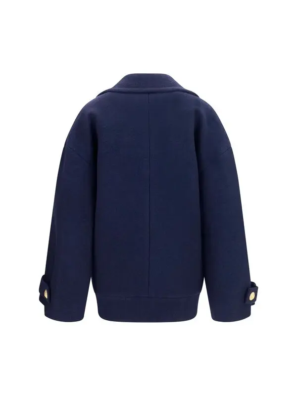 Balmain Double-breasted Wool Coat With Buttons - Blue