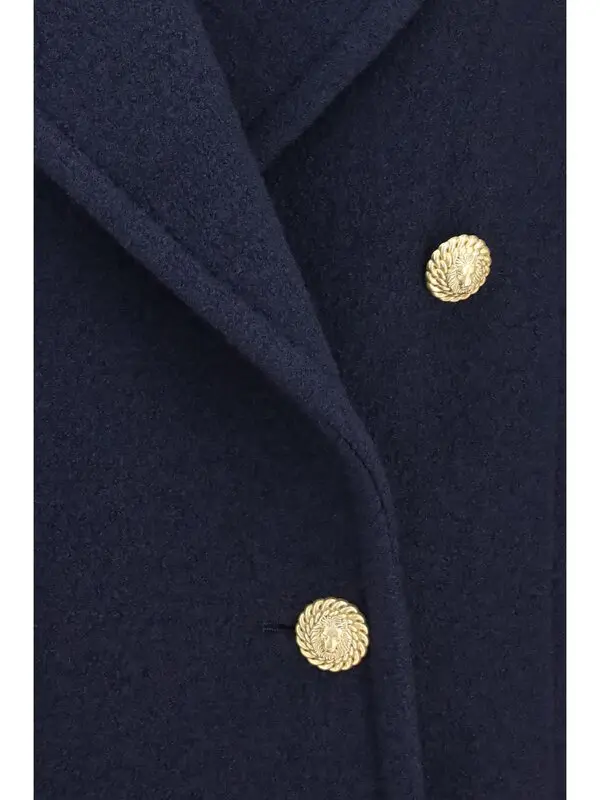 Balmain Double-breasted Wool Coat With Buttons - Blue
