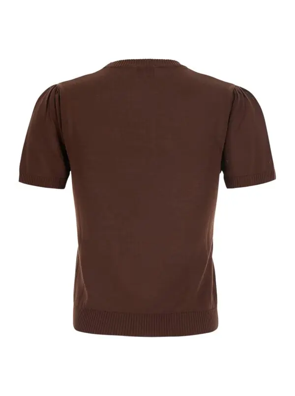 GANNI Cotton Argyle Motif Sweater - Brown