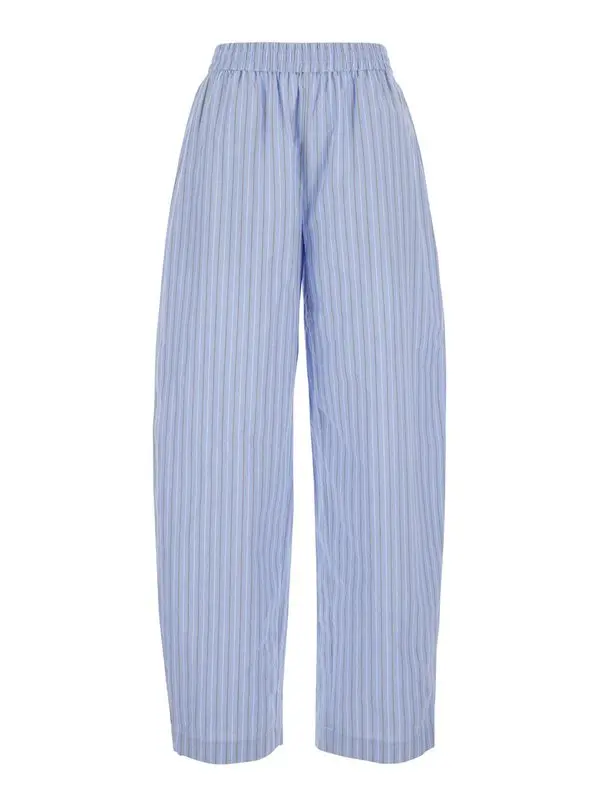 ROTATE BY BIRGER CHRISTENSEN Blue Pants With Elastic Waist And Striped Design In Cotton Poplin For - Multicolor