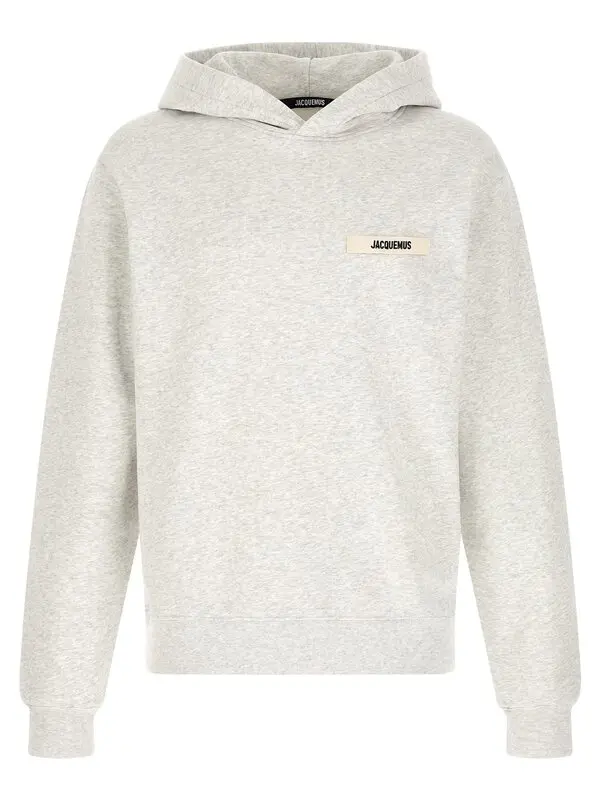 Jacquemus Gros-grain Logo Cotton Hoodie - Gray