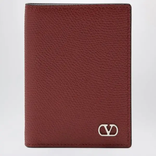 Valentino Garavani Dark Vlogo Card Holder In Grained Leather - Red