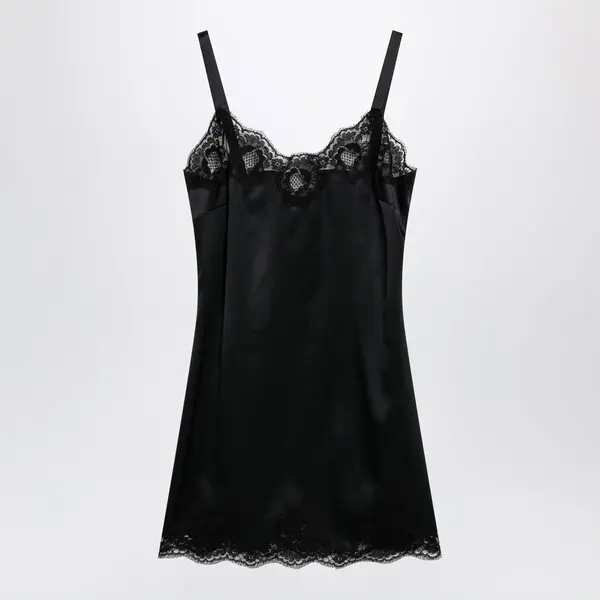 Dolce & Gabbana Silk Satin Slip With Lace Trim - Black