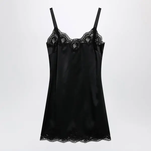 Dolce & Gabbana Silk Satin Slip With Lace Trim - Black