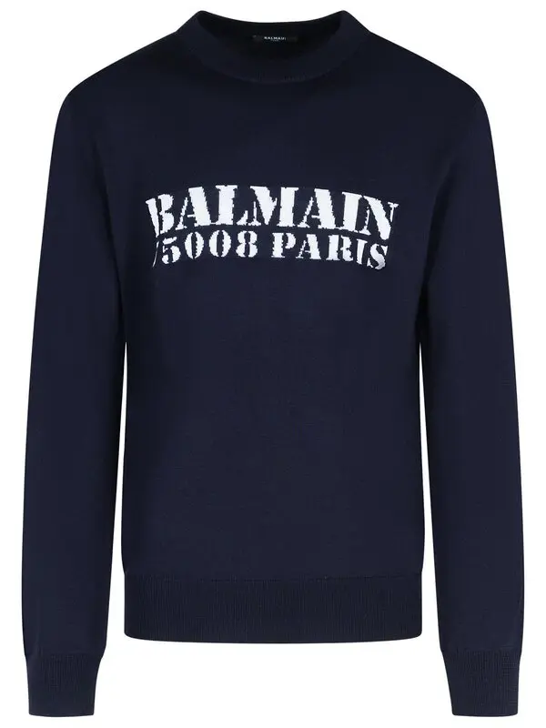 Balmain Navy Merino Wool Sweater