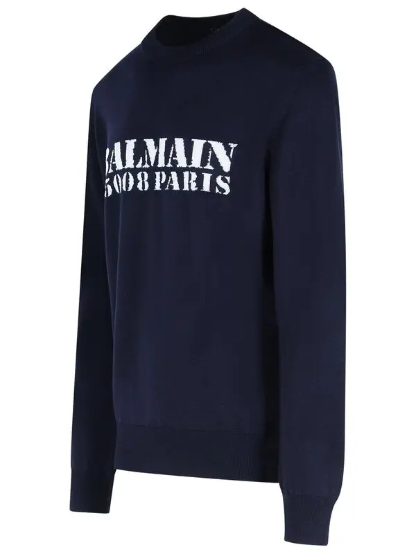 Balmain Navy Merino Wool Sweater