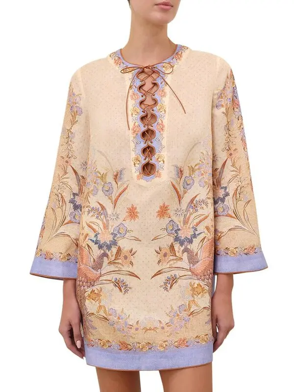 Zimmermann Indra Linen Mini Tunic Dress - Multicolor