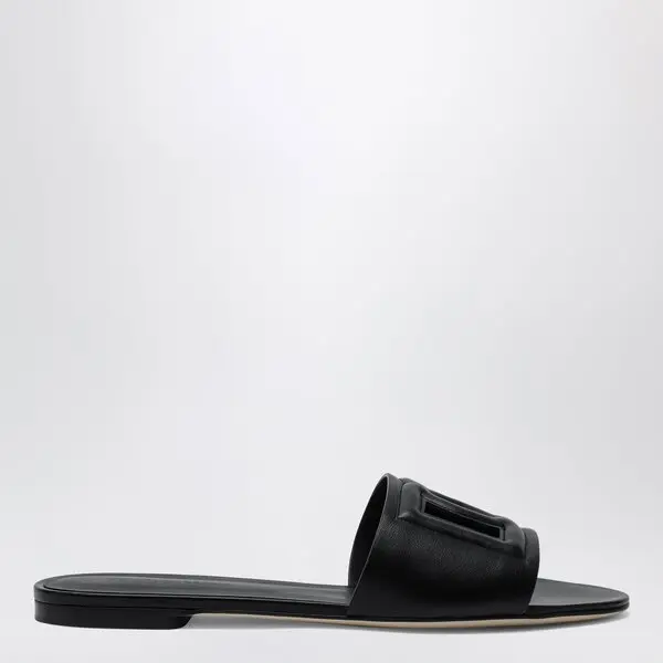 Dolce & Gabbana Leather Slides With Dg Logo - Black