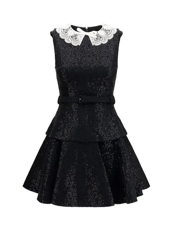 SELF-PORTRAIT Sequin Bouclé Mini Dress - Black