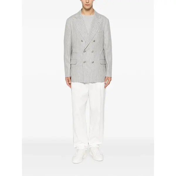 Brunello Cucinelli Double-breasted Pinstripe Blazer - Gray