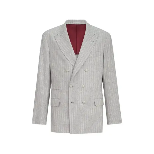 Brunello Cucinelli Double-breasted Pinstripe Blazer - Gray