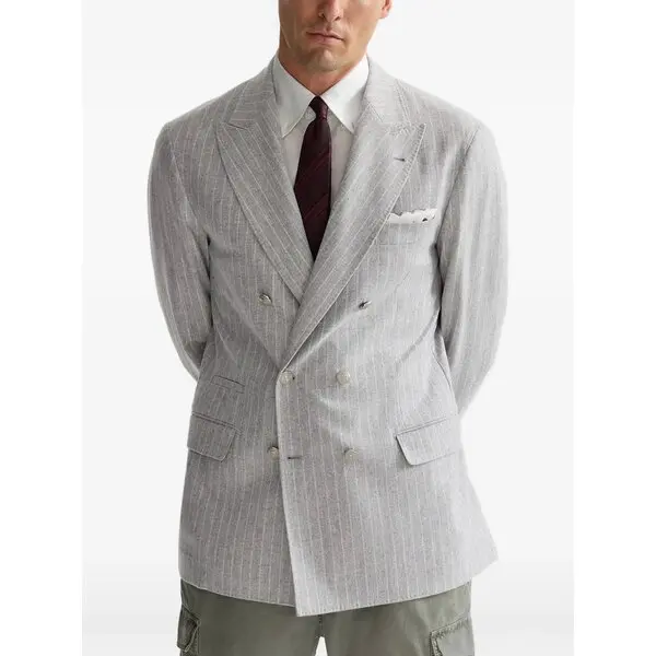 Brunello Cucinelli Double-breasted Pinstripe Blazer - Gray