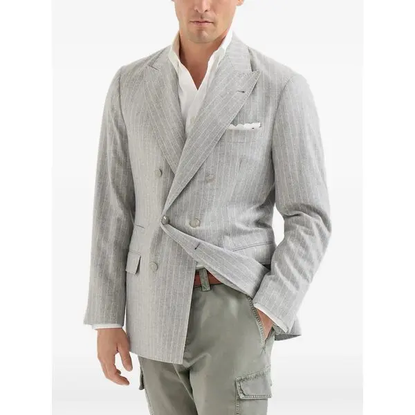 Brunello Cucinelli Double-breasted Pinstripe Blazer - Gray