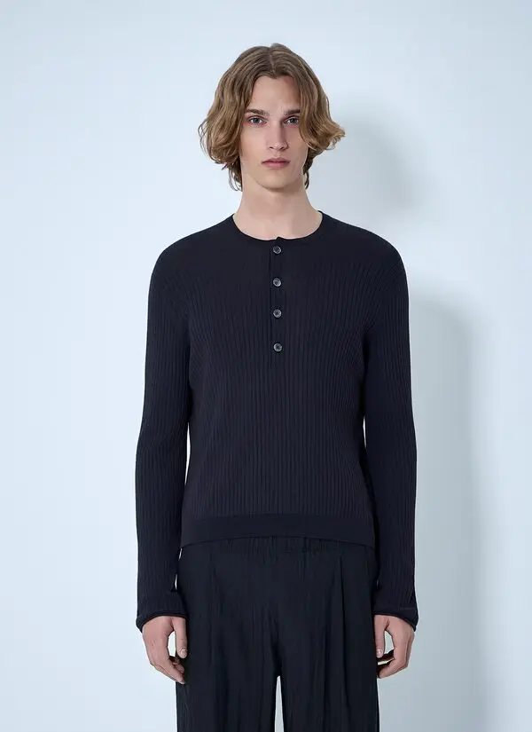 Our Legacy Fine Knit Cotton Crepe Henley - Black