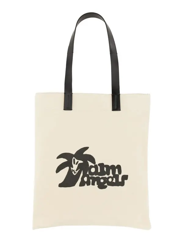 Palm Angels Cotton Canvas Shopping Bag With Graphic Print - White