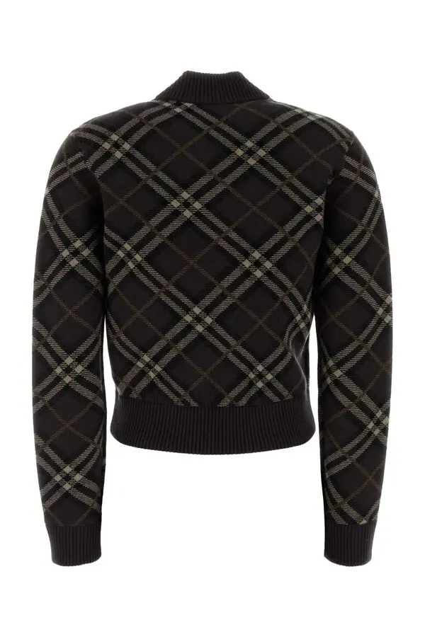 Burberry Embroidered Stretch Wool Blend Cardigan