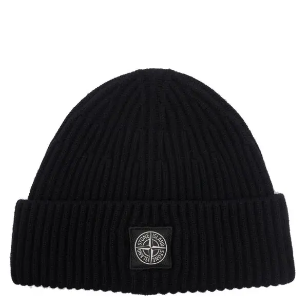 Stone Island Logo Beanie - Black