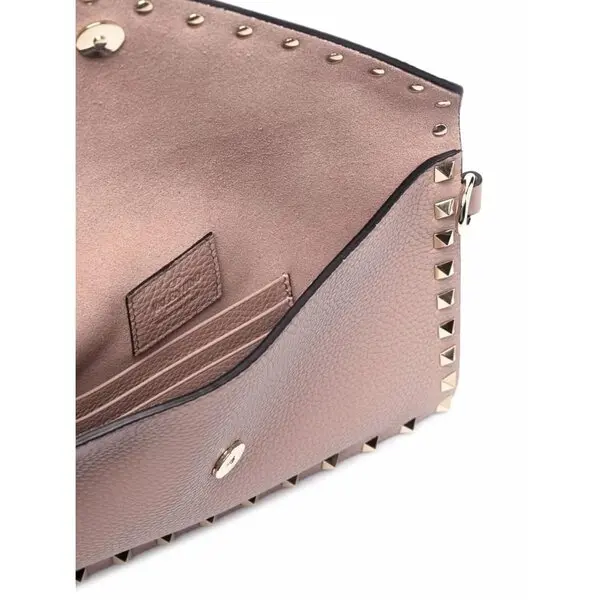 Valentino Garavani Rockstud Grained Calfskin Leather Clutch - Cream