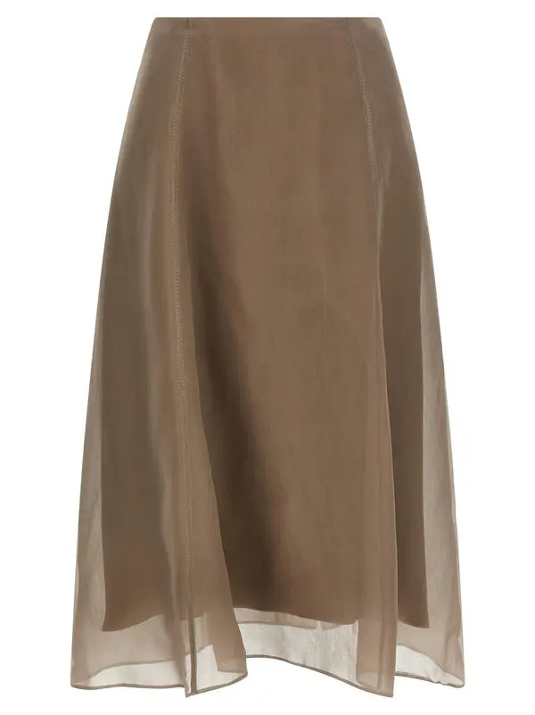 Brunello Cucinelli Silk Midi Skirt - Cream