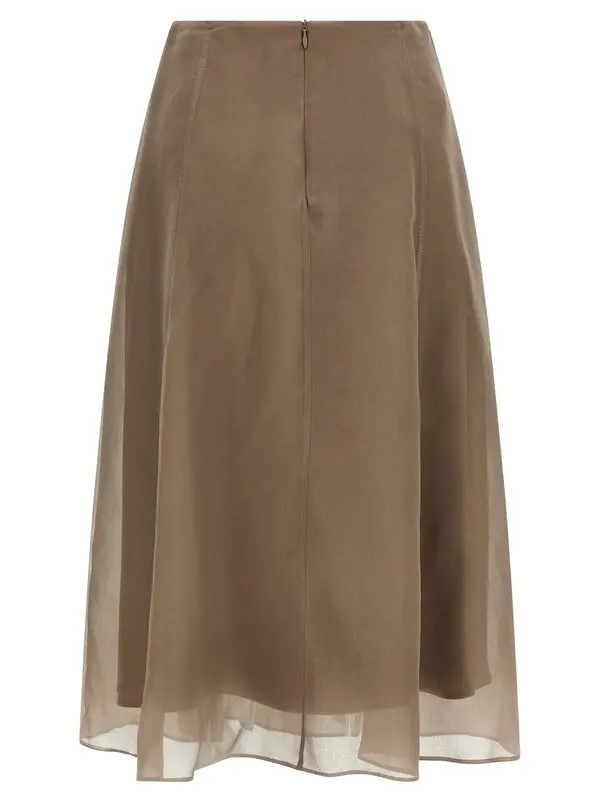 Brunello Cucinelli Silk Midi Skirt - Cream