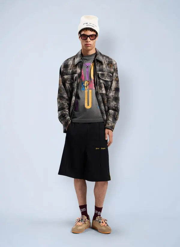 Palm Angels Curved Logo Check Overshirt - Gray