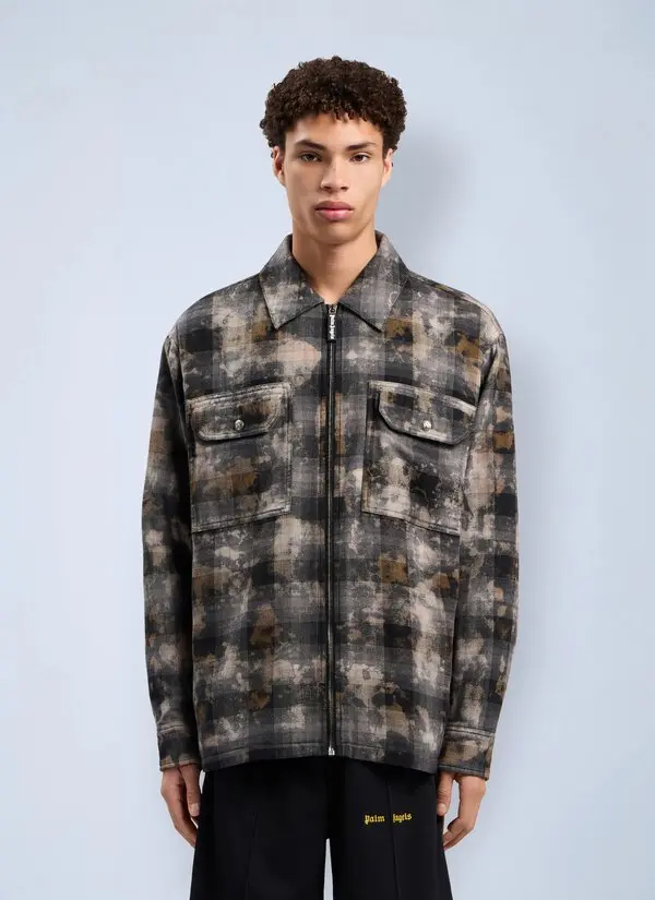 Palm Angels Curved Logo Check Overshirt - Gray