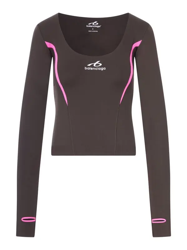 Balenciaga Techwear Long-sleeved Top In Technical Fabric In Khaki Brown And Fluorescent Pink - Yellow