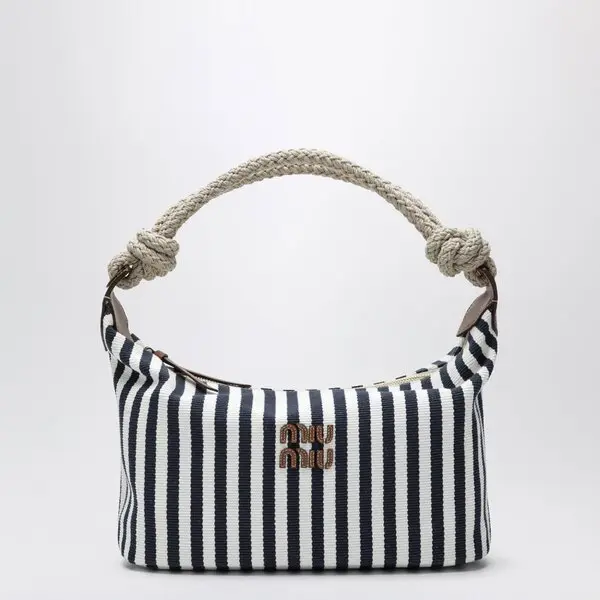 Miu Miu Cognac Striped Canvas Bag - Blue