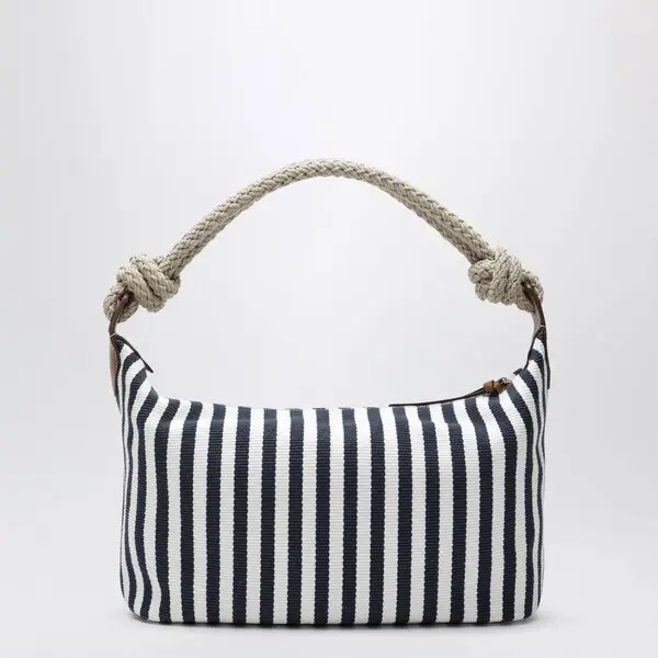 Miu Miu Cognac Striped Canvas Bag - Blue