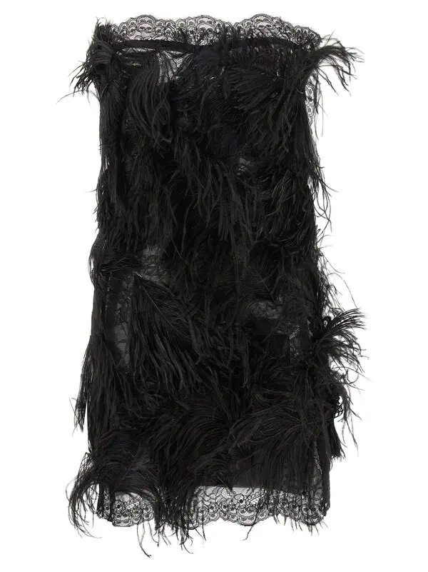 Attico Feather And Lace Mini Dress - Black