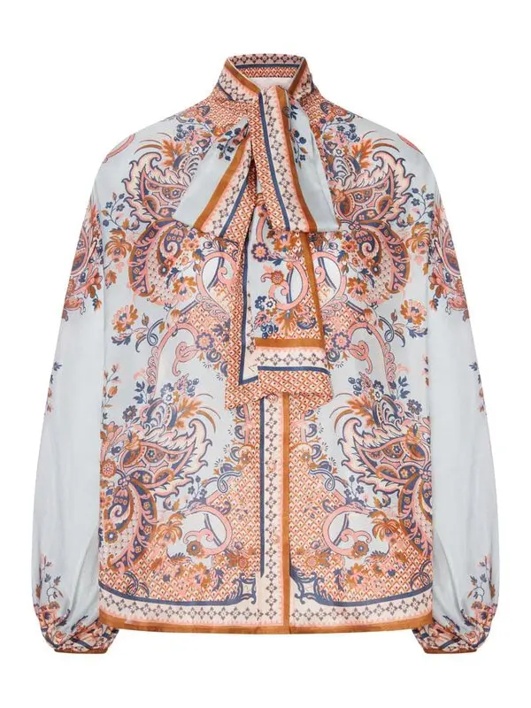 Zimmermann Aster Blouse With Neck Bow In Pure Silk - Multicolor
