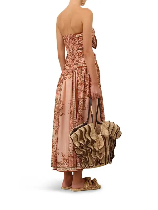 Zimmermann Aster Silk Midi Dress With Cut-out Insert And Bows - Pink