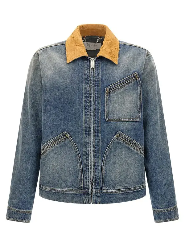 Alexander McQueen Suede Denim Jacket - Blue