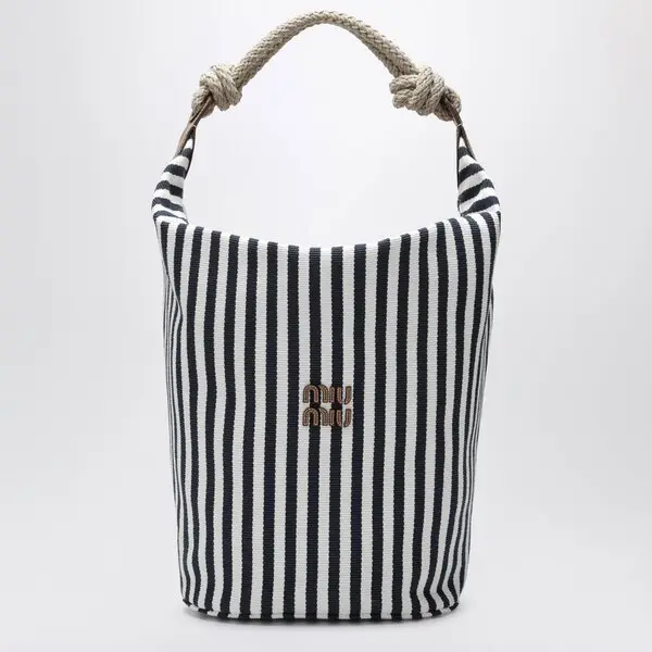 Miu Miu Cognac Striped Canvas Bag - Blue