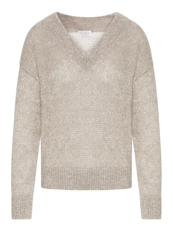 Brunello Cucinelli Dazzling English Half Rib Cotton Sweater - Tan