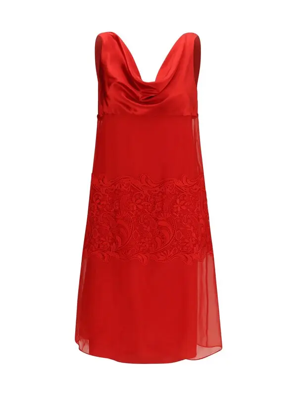 FERRAGAMO Draped Lace Silk Chiffon Dress
