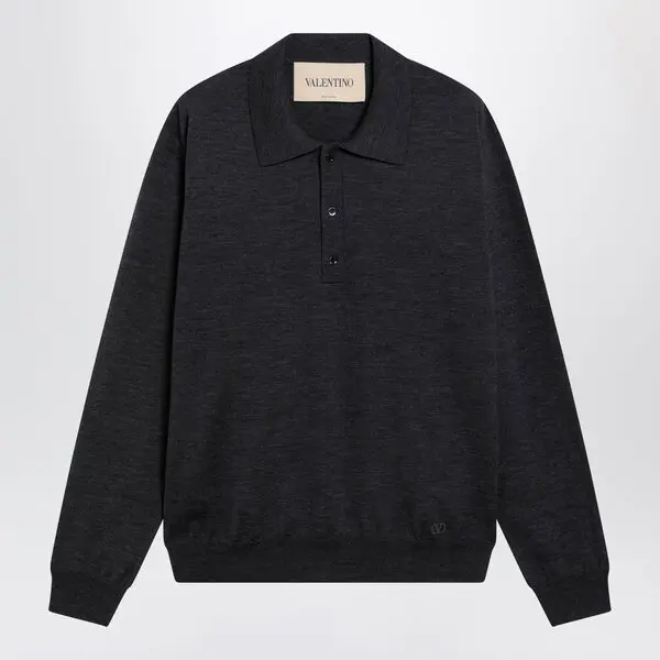 Valentino Garavani Wool Polo Shirt With Vlogo Embroidery In Anthracite - Gray