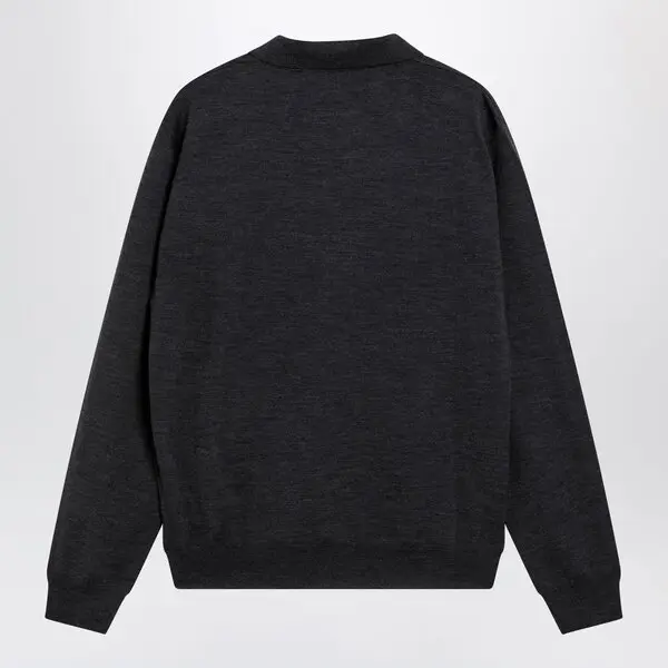 Valentino Garavani Wool Polo Shirt With Vlogo Embroidery In Anthracite - Gray