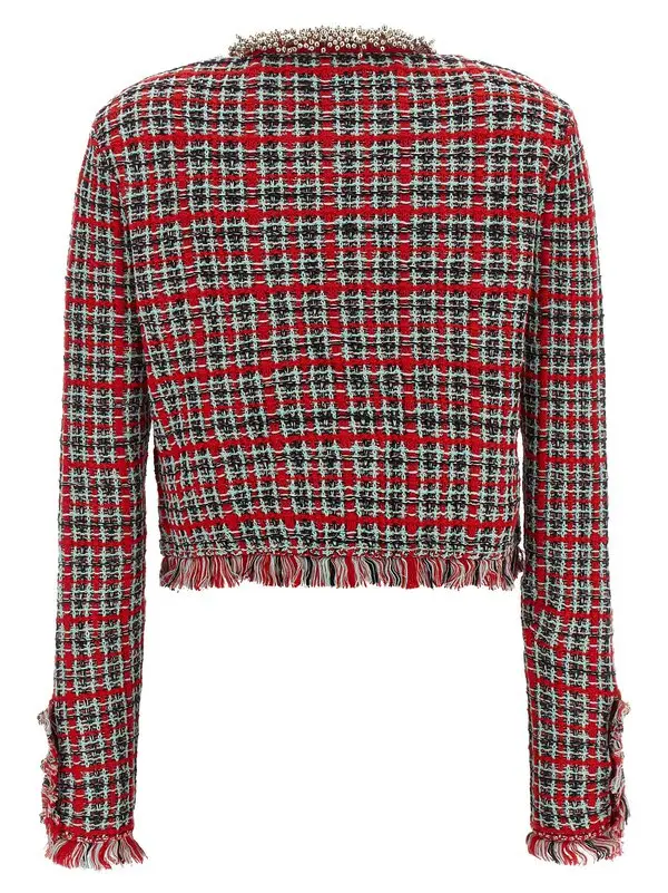 SELF-PORTRAIT Fringed Knit Jacket - Red