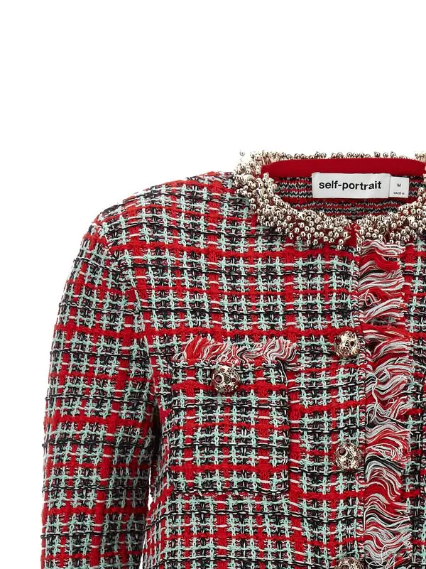 SELF-PORTRAIT Fringed Knit Jacket - Red