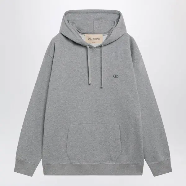 Valentino Garavani Melange Hoodie With Vlogo Embroidery - Gray