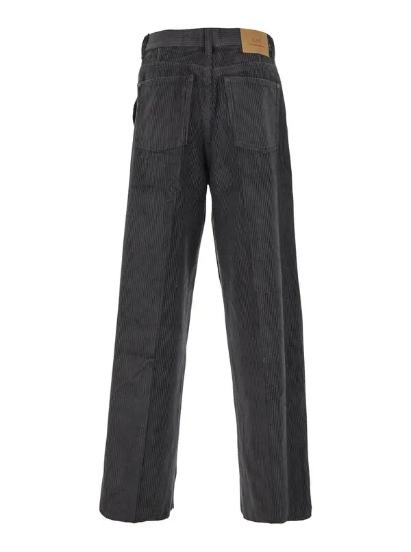 AMI Paris Brown Trousers With Back Logo Patch In Velvet
